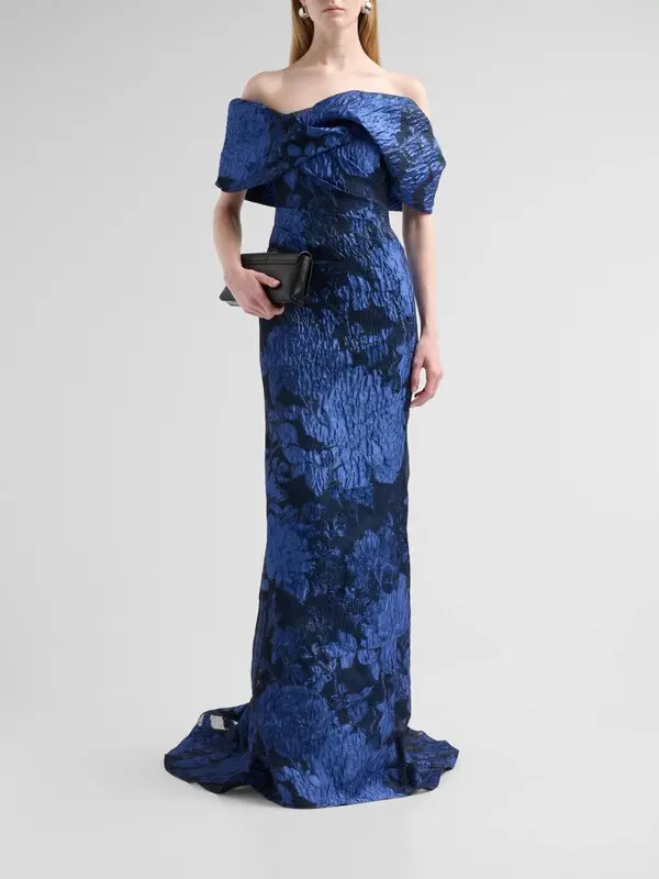 Pamella Roland Floral Fil Coupé Off-shoulder Gown