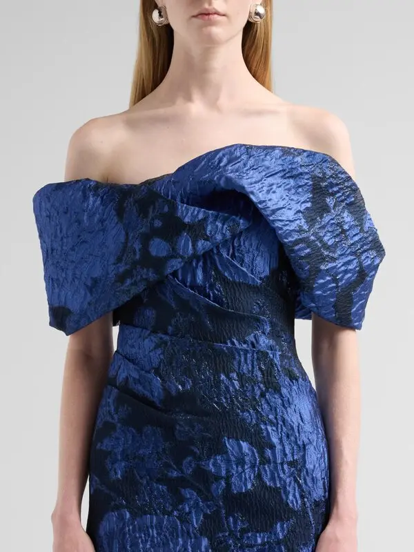 Pamella Roland Floral Fil Coupé Off-shoulder Gown