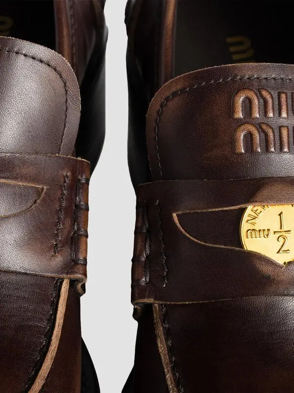 Miu Miu Decò Calf Leather Loafers - Brown