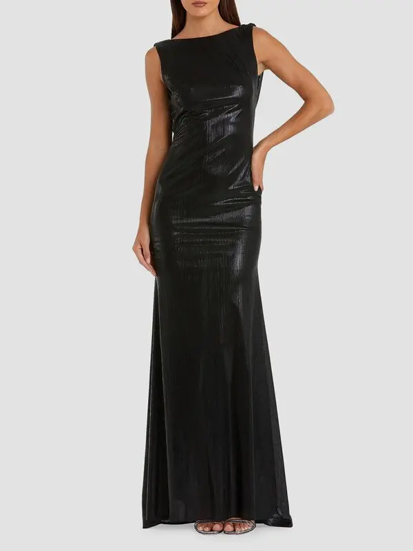 Mac Duggal Metallic Cowlneck Mermaid Gown - Black