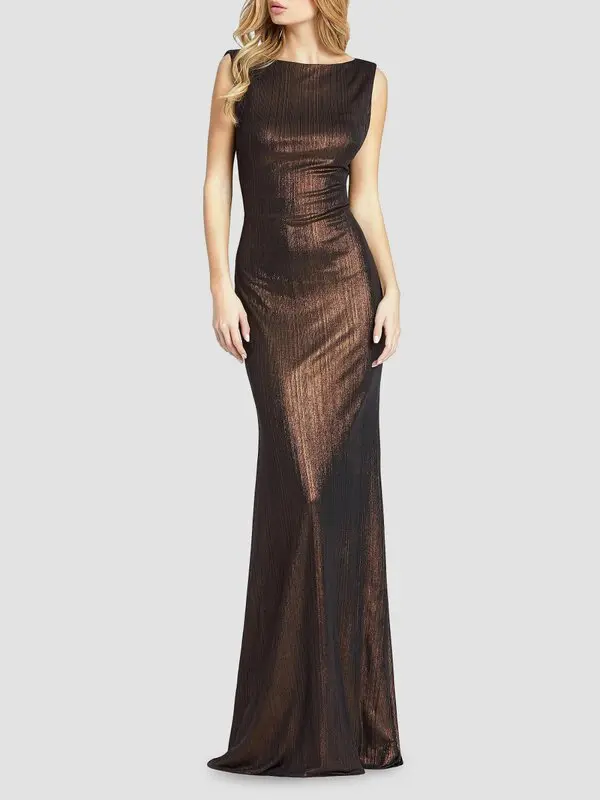 Mac Duggal Metallic Cowlneck Mermaid Gown - Espresso