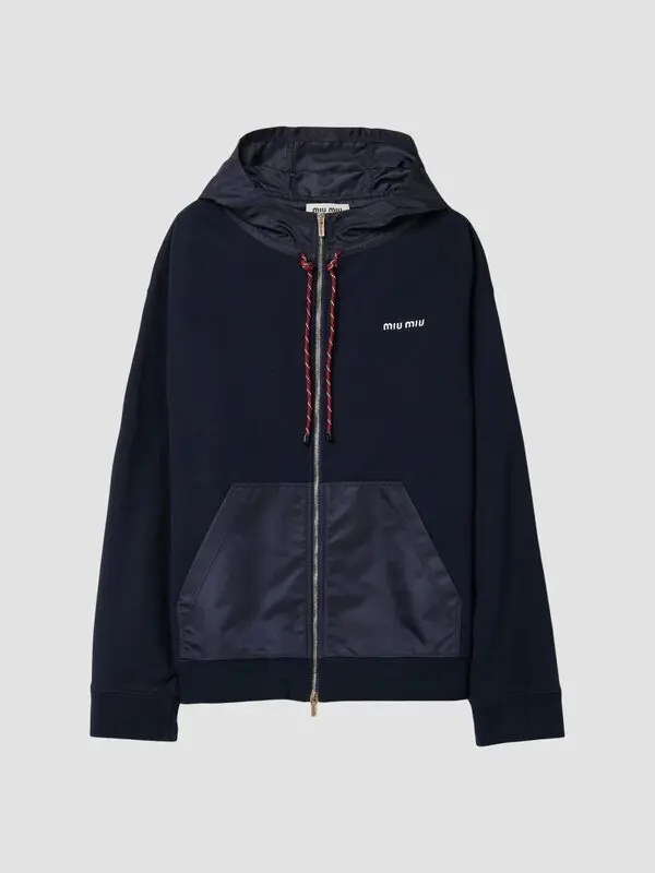 Miu Miu Cotton Fleece Zipper Hoodie - Blue