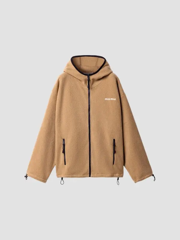 Miu Miu Cotton Fleece Zipper Hoodie - Brown