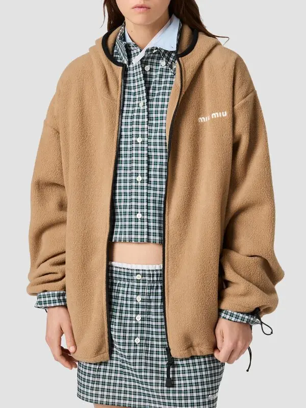 Miu Miu Cotton Fleece Zipper Hoodie - Brown