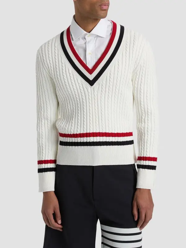 Thom Browne Cable-knit Cotton Cricket Sweater