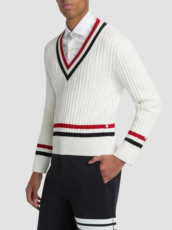 Thom Browne Cable-knit Cotton Cricket Sweater