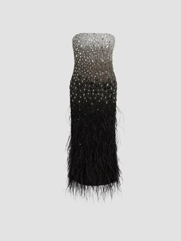Pamella Roland Ombré Feathered Embellished Cocktail Dress