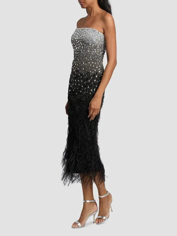 Pamella Roland Ombré Feathered Embellished Cocktail Dress