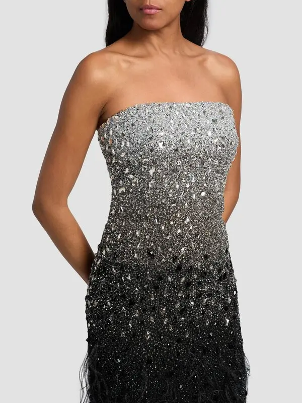 Pamella Roland Ombré Feathered Embellished Cocktail Dress