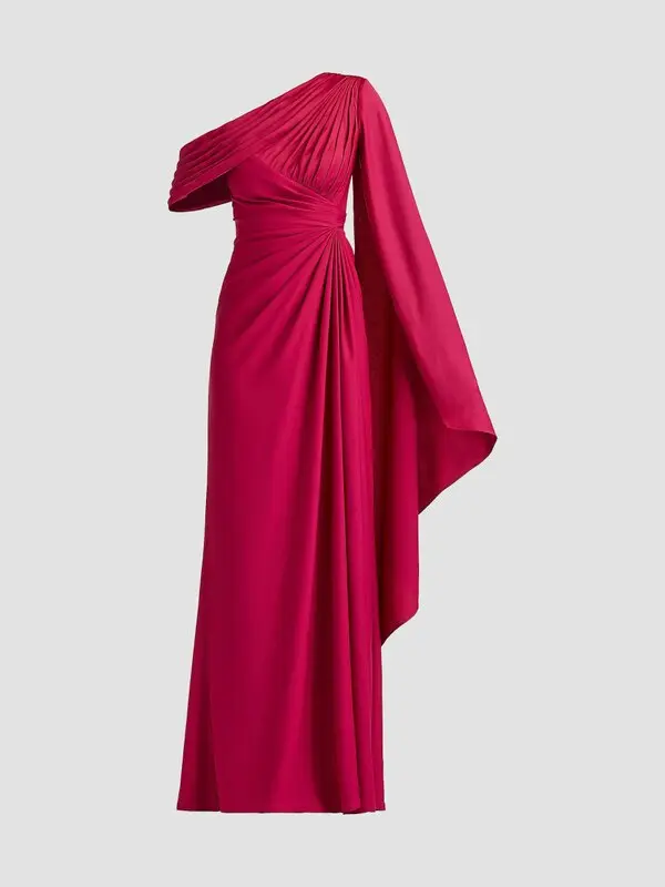 Tadashi Shoji Pleated Gathered One-shoulder Jersey Gown - New Fuchsia