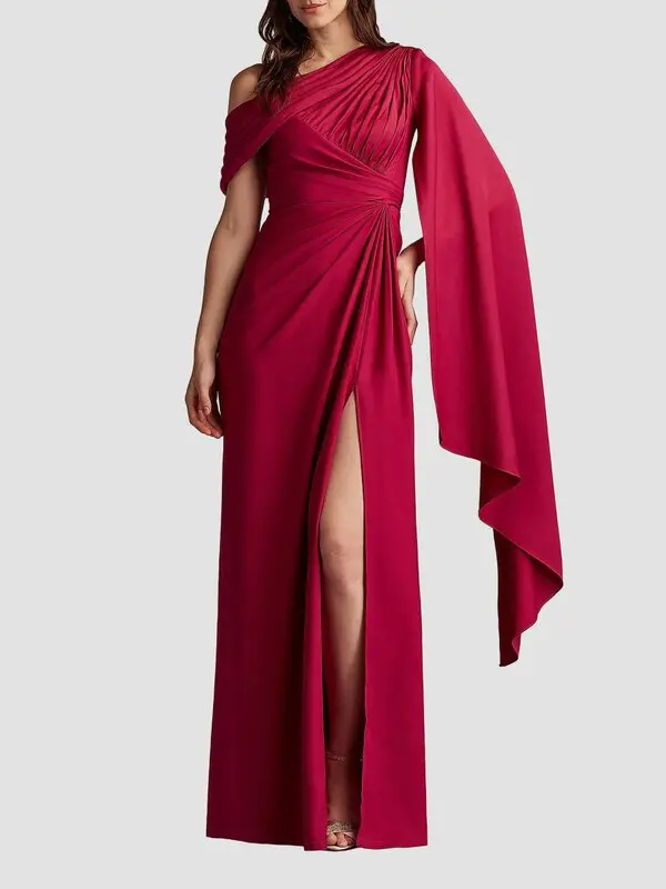 Tadashi Shoji Pleated Gathered One-shoulder Jersey Gown
