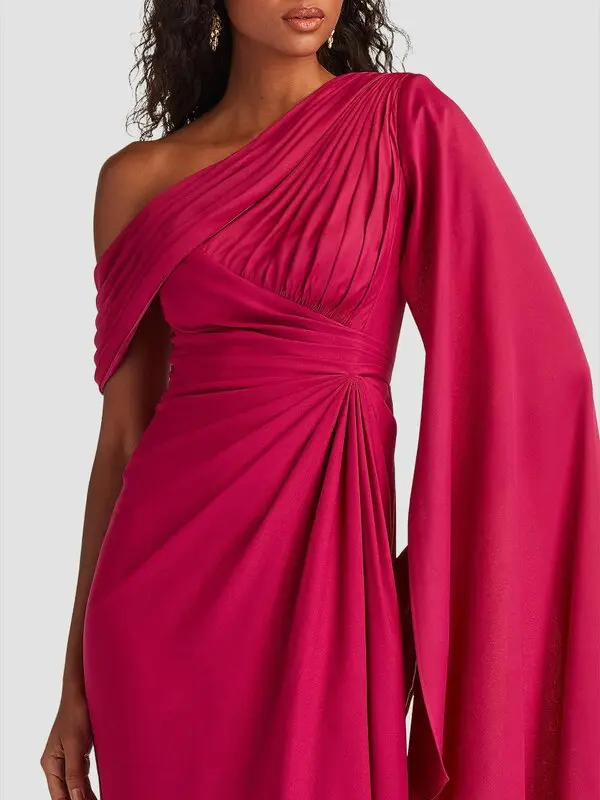 Tadashi Shoji Pleated Gathered One-shoulder Jersey Gown