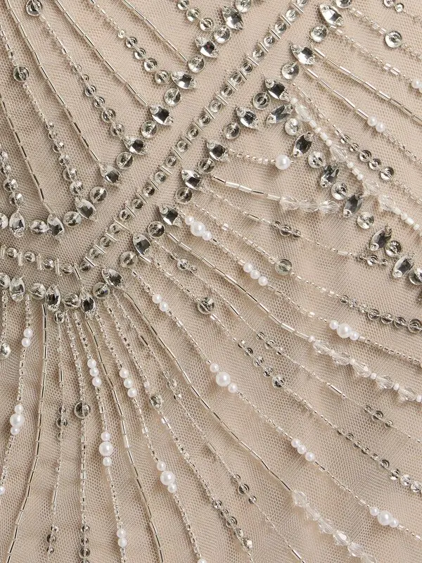 Pamella Roland Embellished Tulle Halter Column Gown