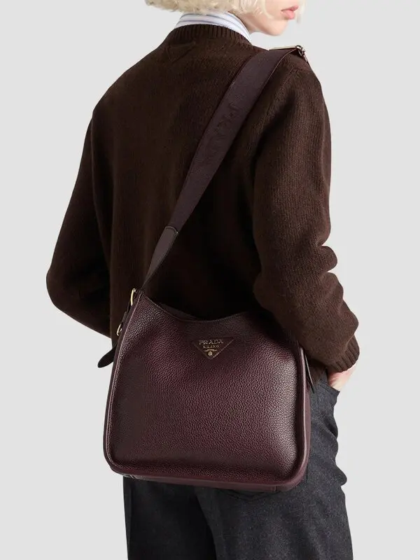 Prada Medium Leather Shoulder Bag - Dark Red