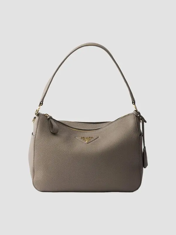 Prada Medium Leather Shoulder Bag - Grey
