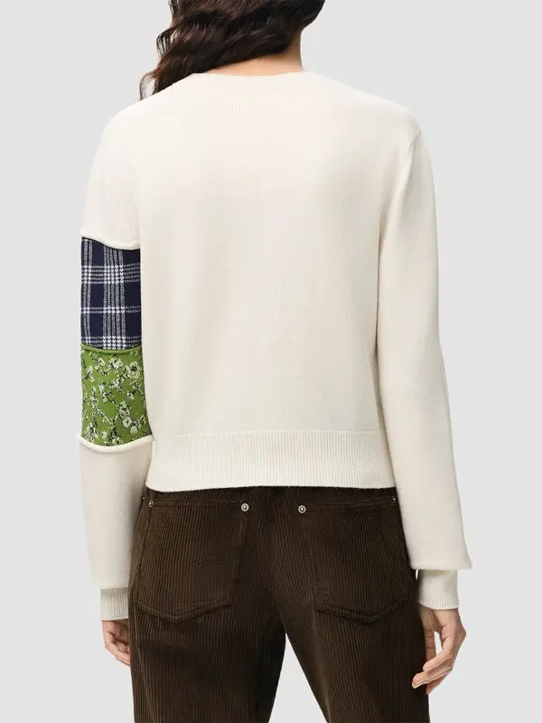 Loewe Patchwork Wool Knit Crewneck Sweater - White Multicolor