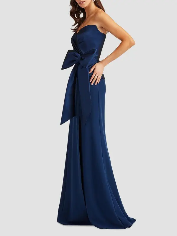 Tadashi Shoji Pleated Bow Strapless Column Gown