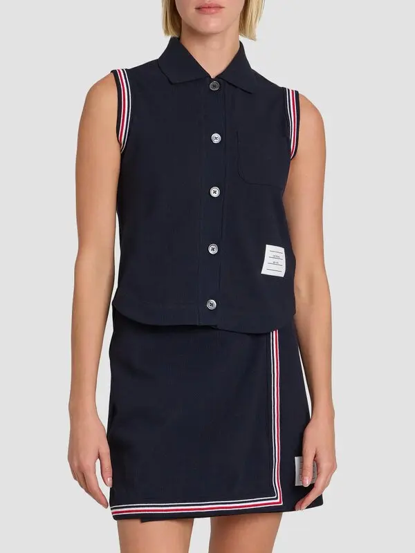 Thom Browne Striped Trim Cotton Sleeveless Shirt