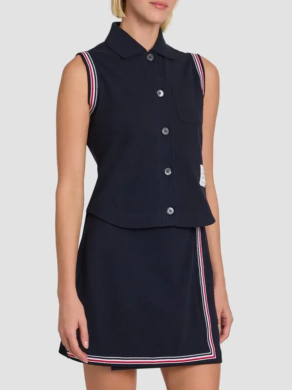 Thom Browne Striped Trim Cotton Sleeveless Shirt