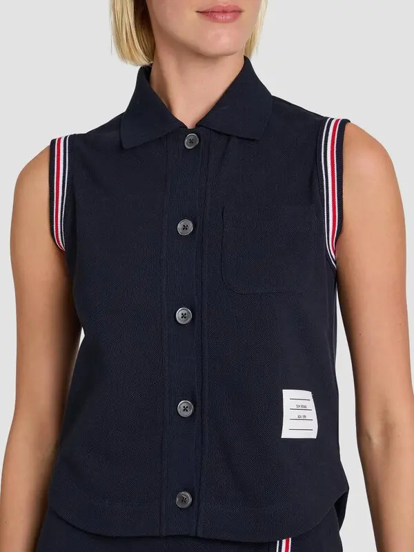 Thom Browne Striped Trim Cotton Sleeveless Shirt
