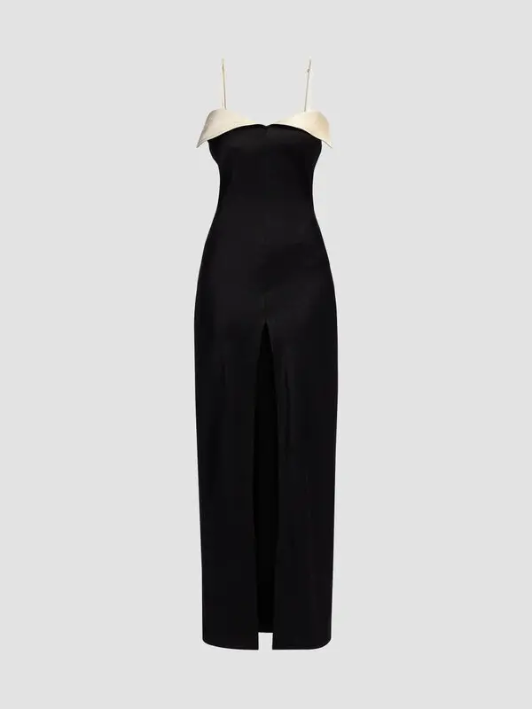 Nanushka Nelma Folded Satin Maxi Dress - Black Ecru