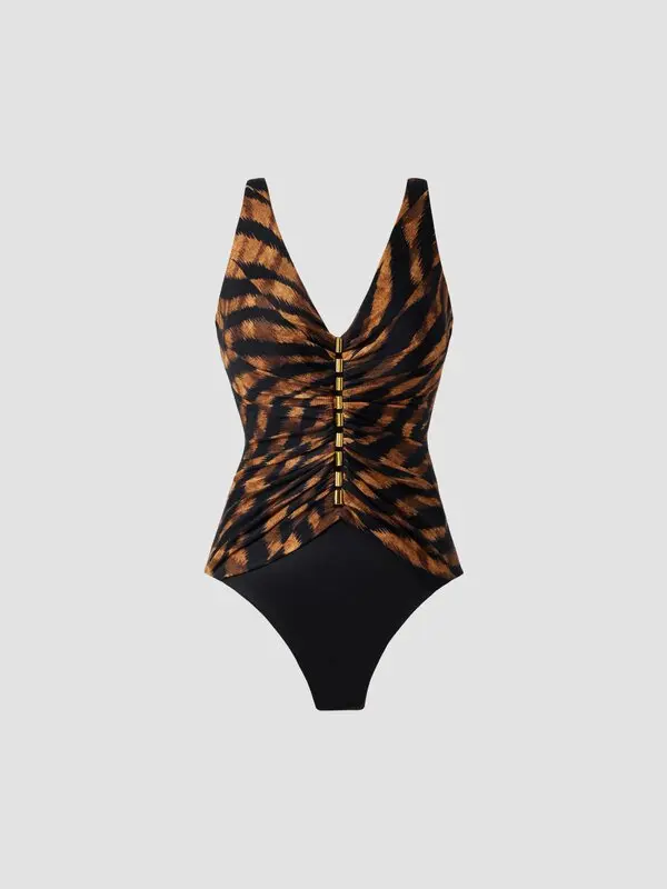 Miraclesuit Raya De Safari Charmer Animal-print One-piece Swimsuit - Black Brown