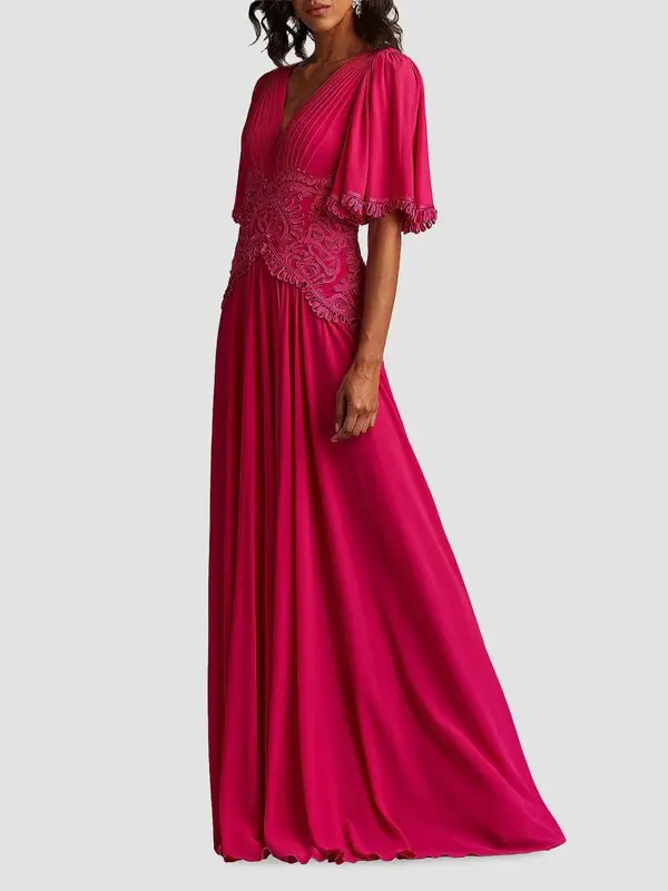 Tadashi Shoji Lace-trim Pleated Gown
