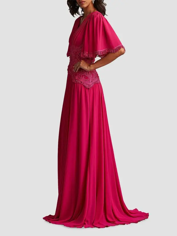 Tadashi Shoji Lace-trim Pleated Gown