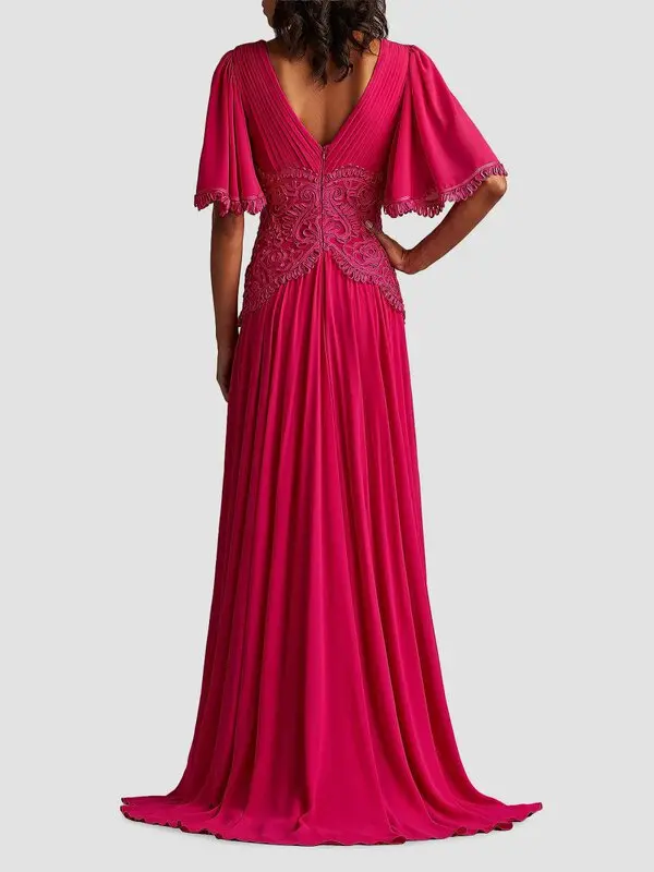 Tadashi Shoji Lace-trim Pleated Gown