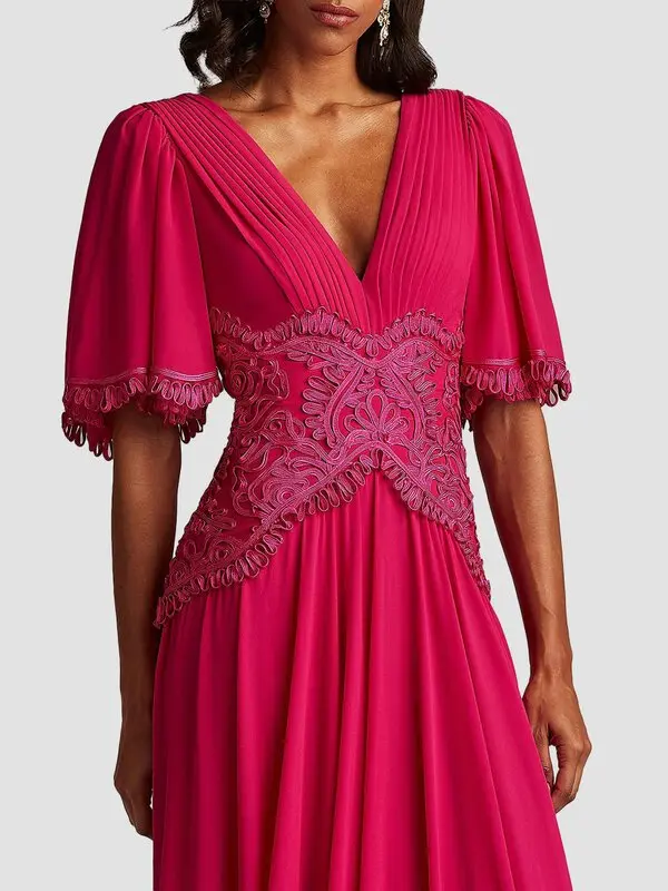 Tadashi Shoji Lace-trim Pleated Gown