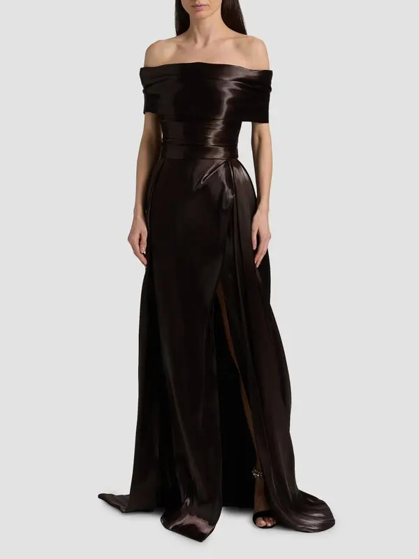 Pamella Roland Liquid Organza Off-the-shoulder Gown