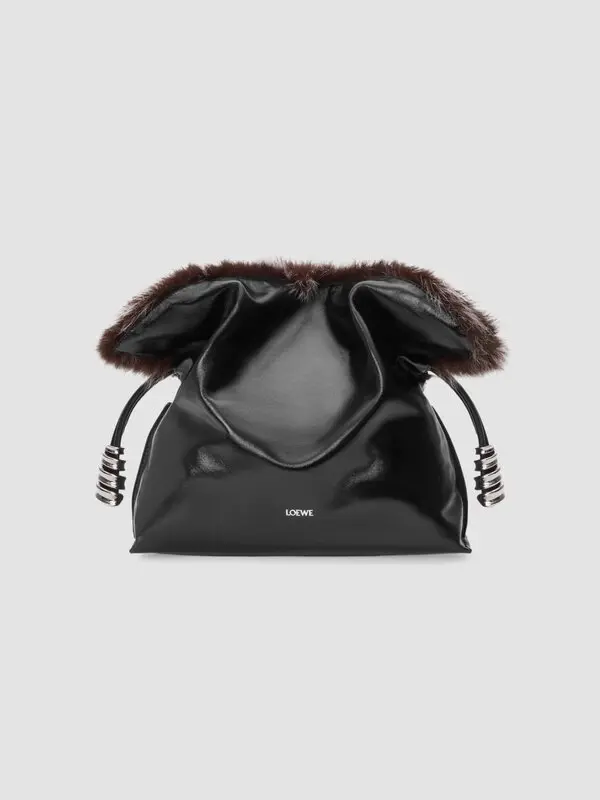 Loewe Flaco Shearling-trim Leather Clutch