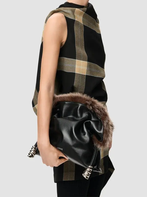 Loewe Flaco Shearling-trim Leather Clutch