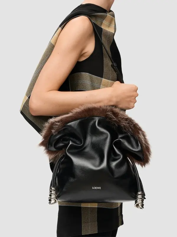 Loewe Flaco Shearling-trim Leather Clutch