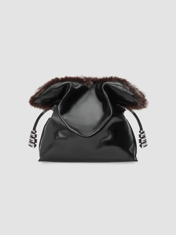 Loewe Flaco Shearling-trim Leather Clutch