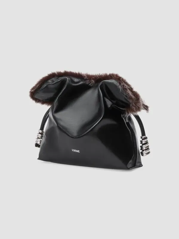 Loewe Flaco Shearling-trim Leather Clutch