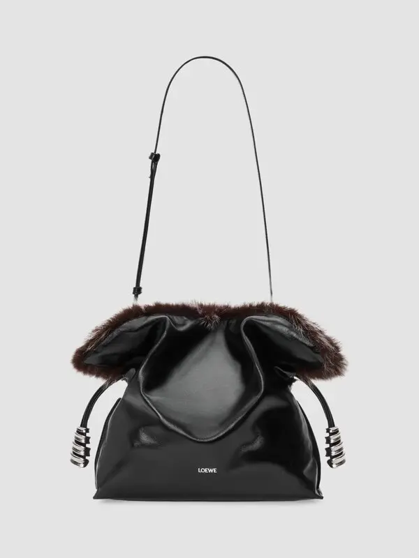 Loewe Flaco Shearling-trim Leather Clutch