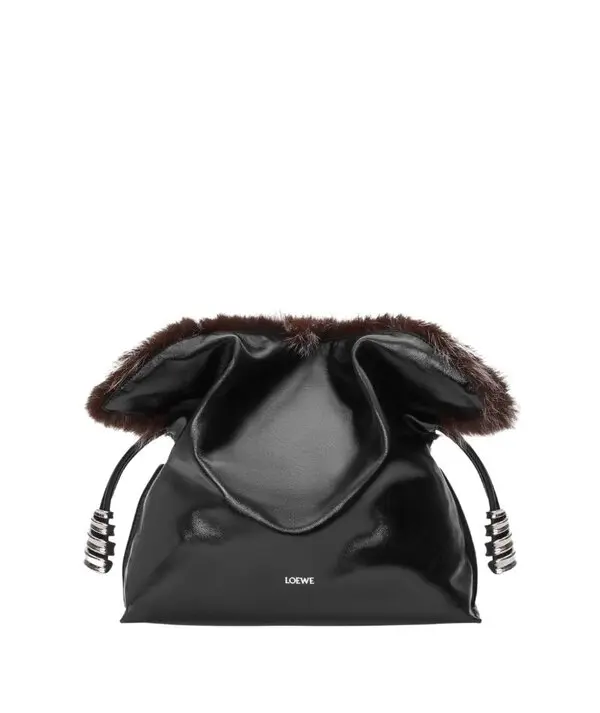 Loewe Flaco Shearling-trim Leather Clutch - Black