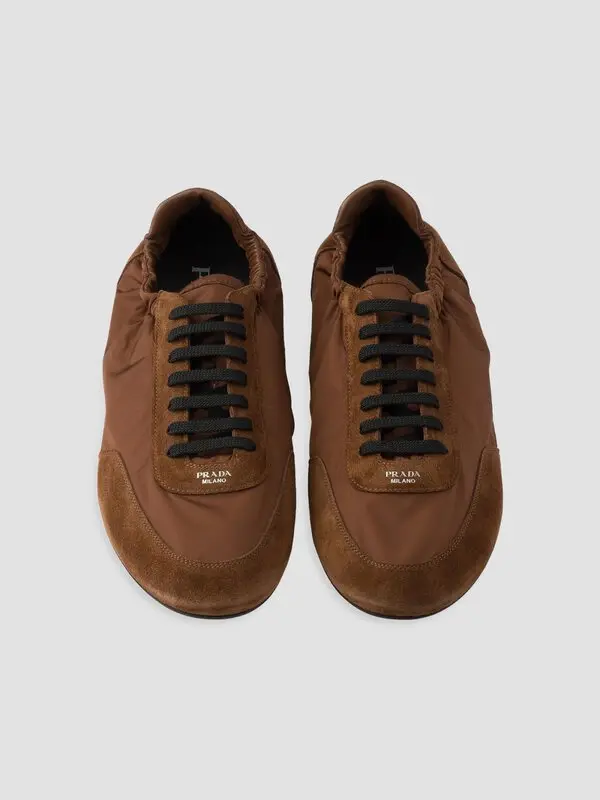 Prada Re-nylon And Suede Elasticized Sneakers - Brown
