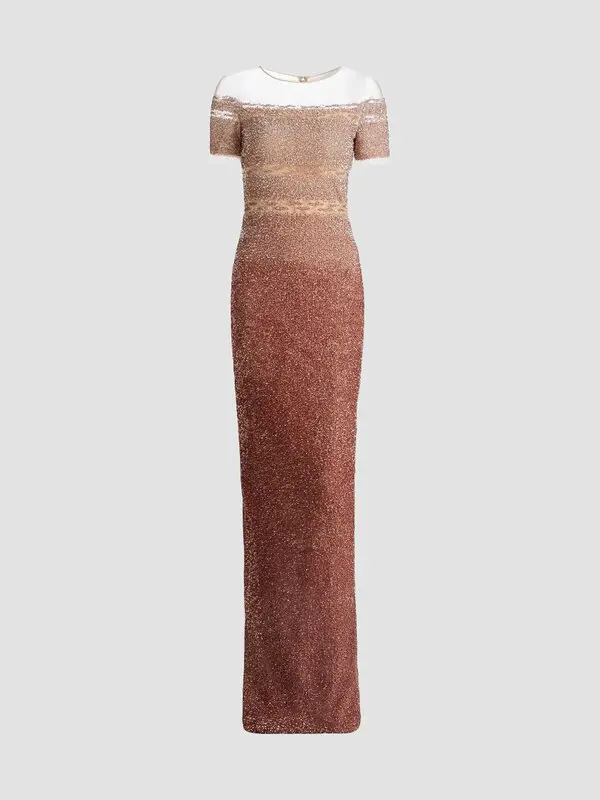 Pamella Roland Ombré Sequined Tulle Column Gown