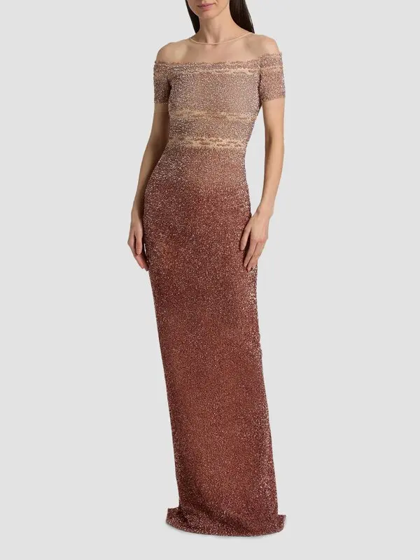 Pamella Roland Ombré Sequined Tulle Column Gown