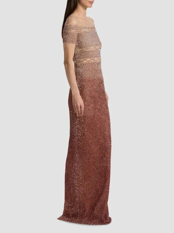 Pamella Roland Ombré Sequined Tulle Column Gown