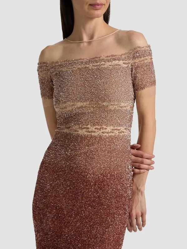 Pamella Roland Ombré Sequined Tulle Column Gown