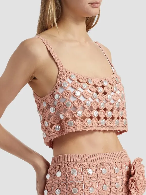 TOCCIN Andrea Faux-pearl-embellished Cotton Tank