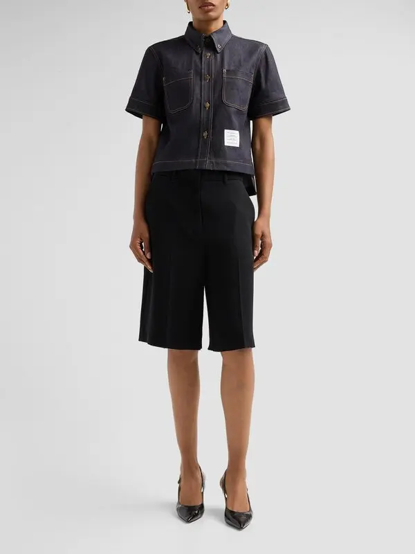 Thom Browne Denim Button-down Short-sleeve Shirt