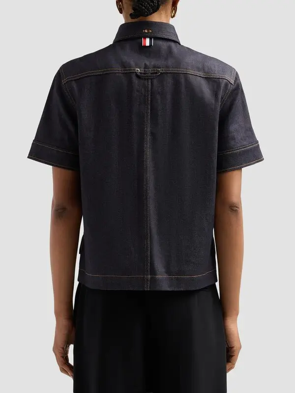 Thom Browne Denim Button-down Short-sleeve Shirt