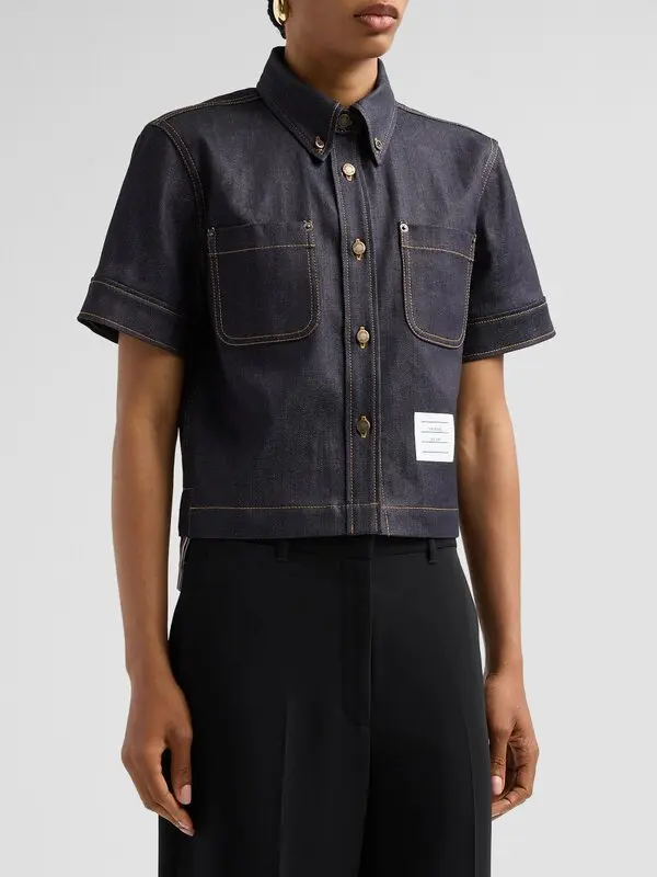 Thom Browne Denim Button-down Short-sleeve Shirt