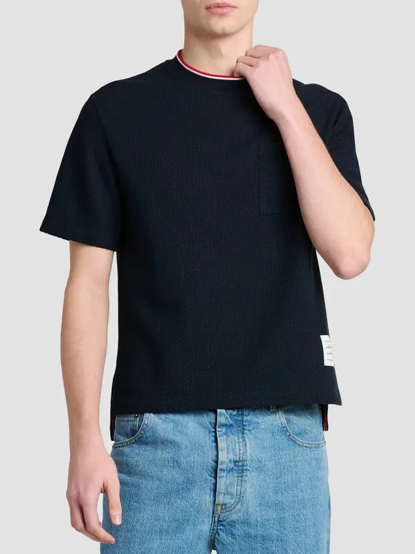 Thom Browne Rwb Tipped Crewneck Cotton-linen T-shirt
