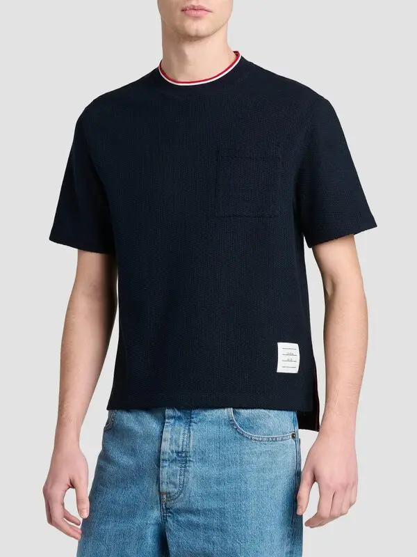 Thom Browne Rwb Tipped Crewneck Cotton-linen T-shirt