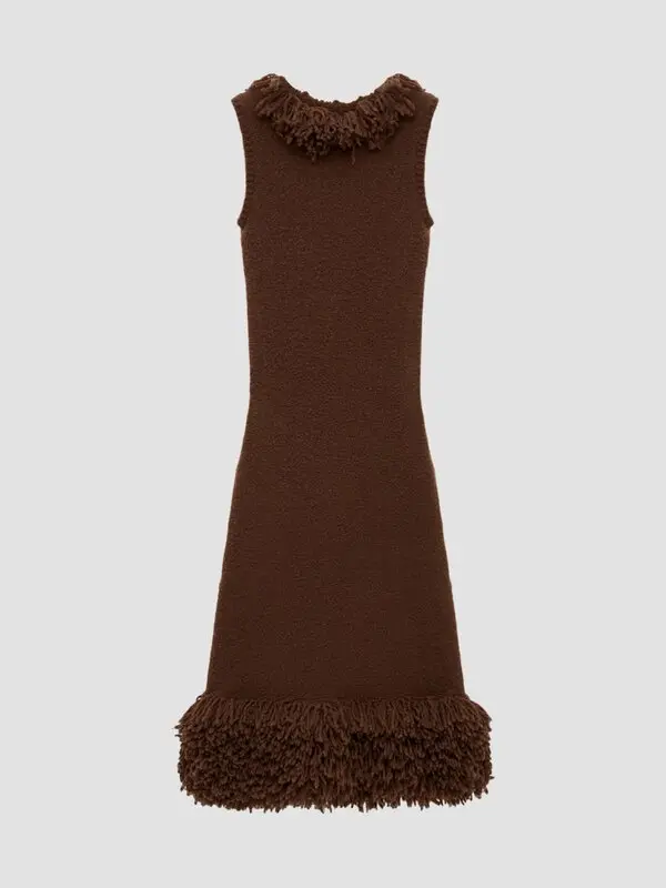Loewe Fringe Knit Crewneck Maxi Dress - Brown
